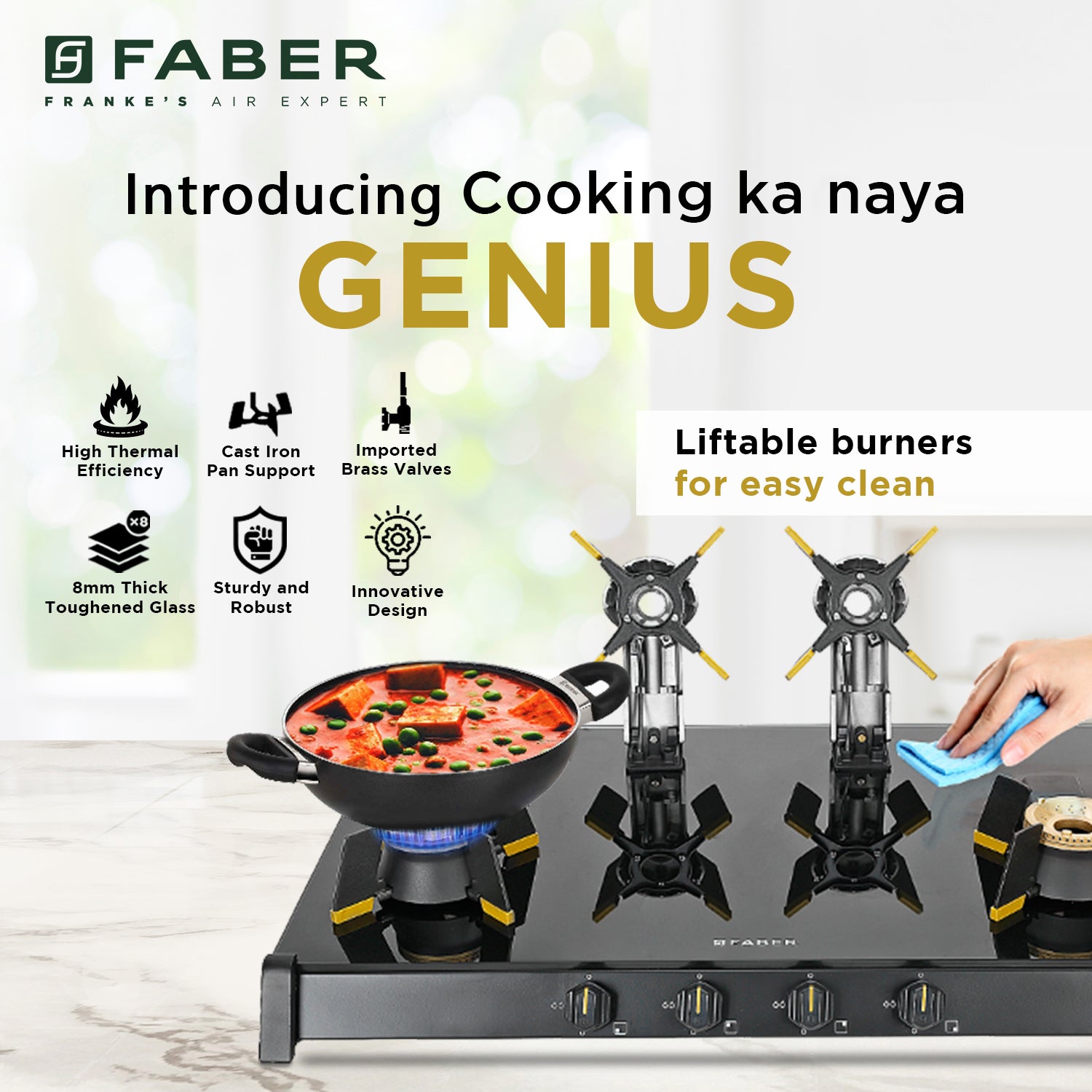 Buy Faber Cooktop Best 4 Burner GENIUS 804 AI BK Online - Buy now at ...